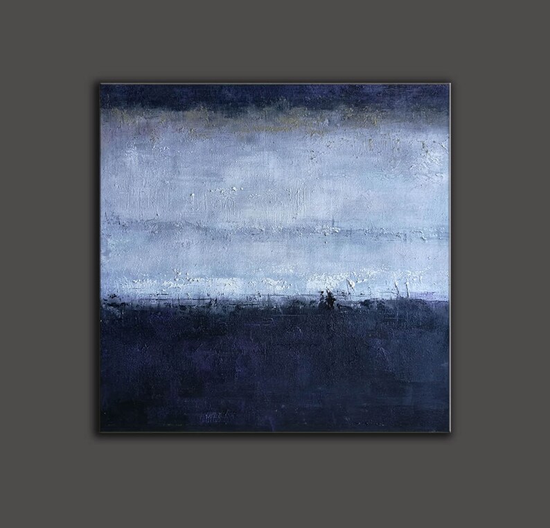 Dark Blue Painting on Canvas, Extra Large Wall Art Abstract, Oversized ...