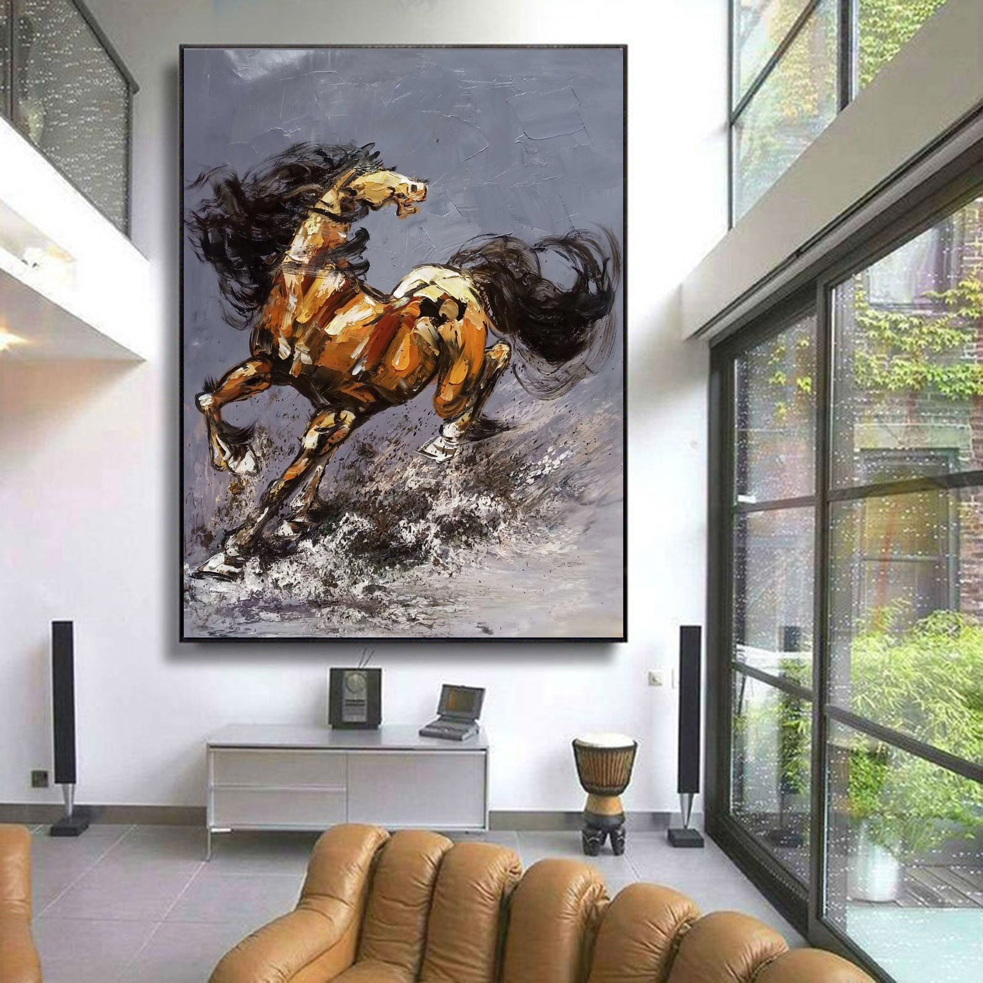 Large Abstract Wall Art, Horse Painting on Canvas, Original Oil ...