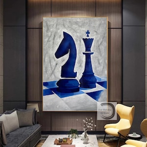 Chess Pieces Painting, Chess Wall Art, Original Painting on Canvas ...