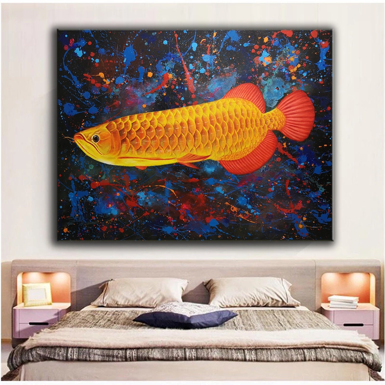 Fish painting large oil painting large wall art on canvas | Etsy