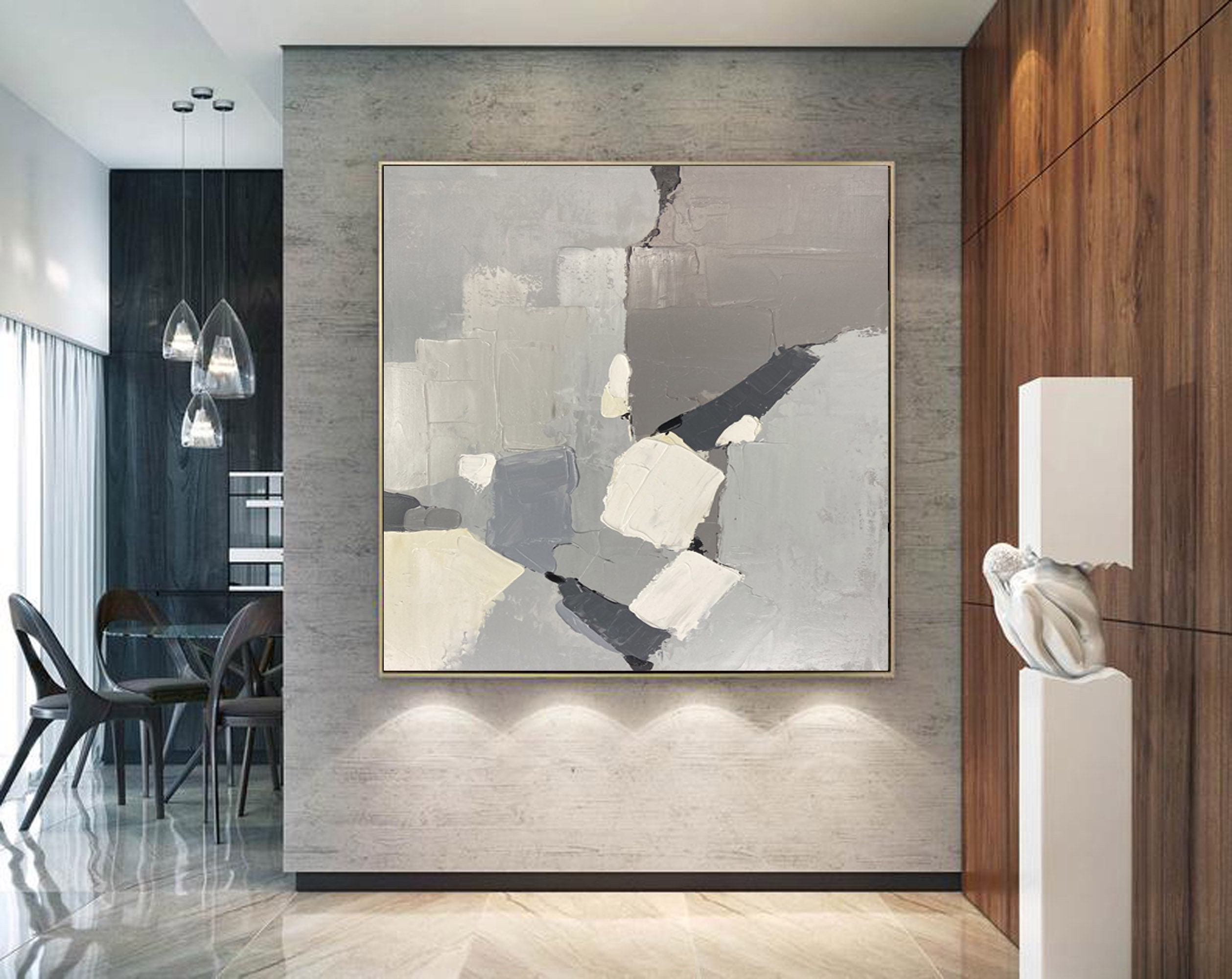 Extra grande mural arte abstracto lienzo gris arte pintura | Etsy