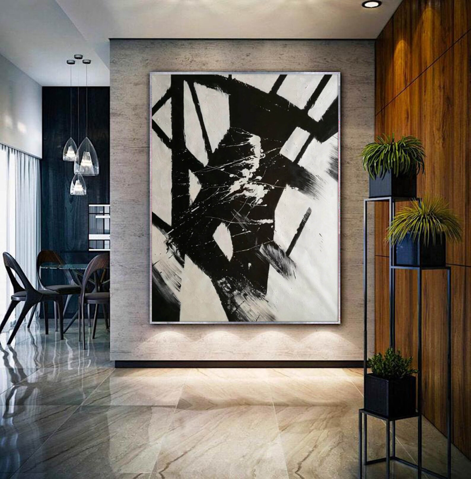Large abstract painting original black and white abstract | Etsy