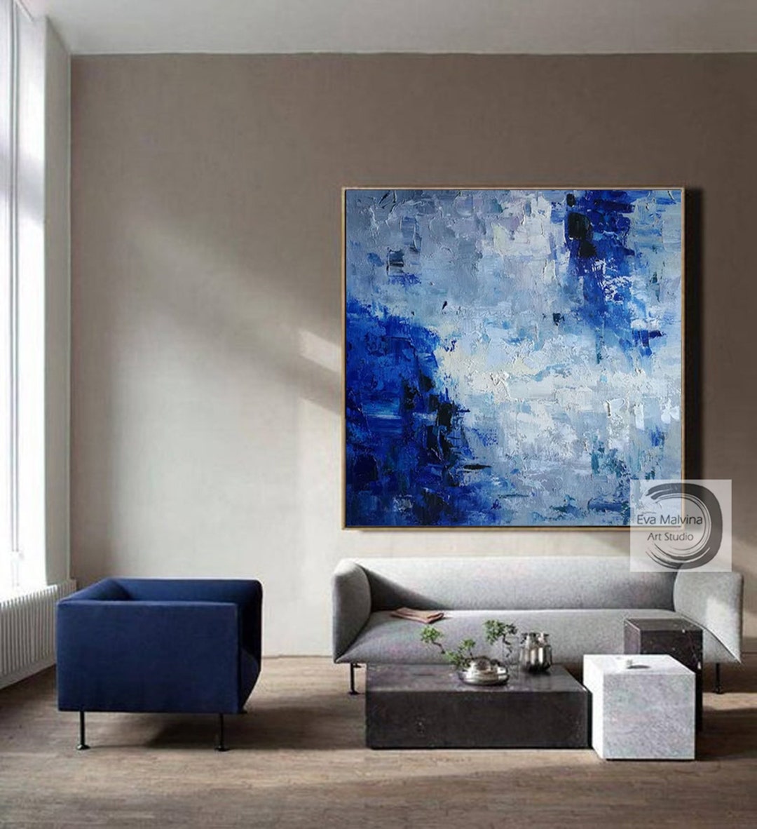 Royal Blue Painting Original Painting on Canvas Large Abstract Oil ...