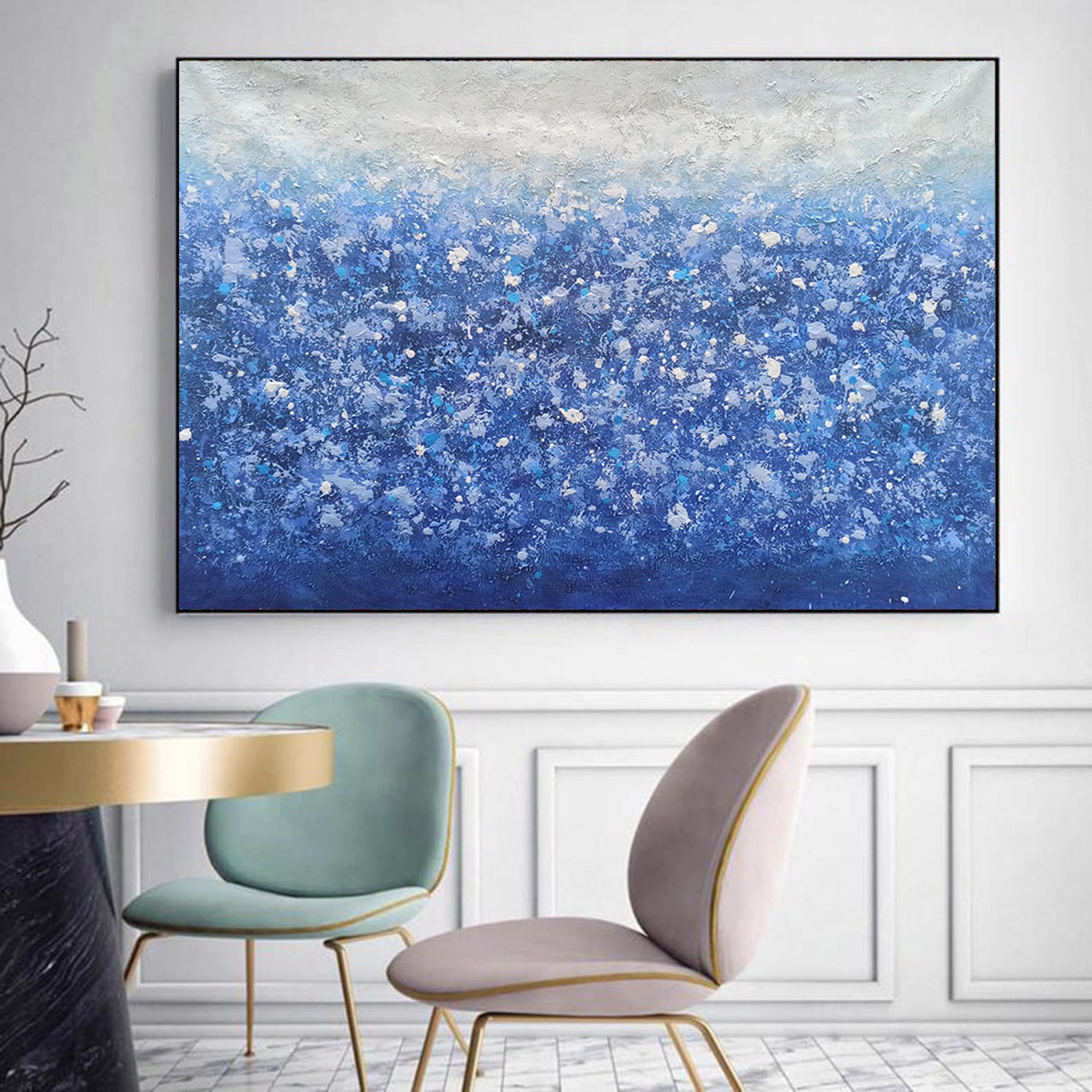 Large Canvas Wall Art Blue Abstract Painting Original Large | Etsy