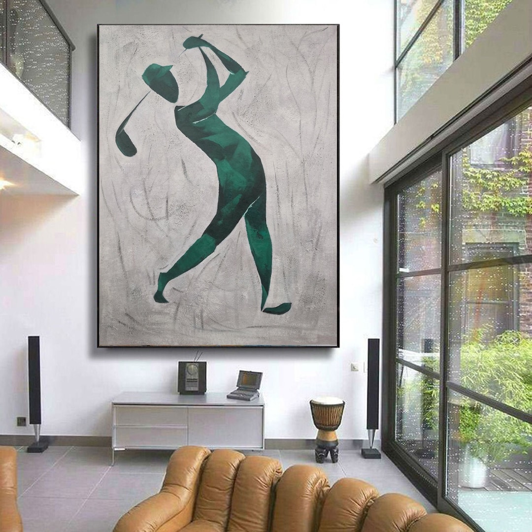 Large Canvas Wall Art, Golfer Painting on Canvas, Original Abstract Oil ...