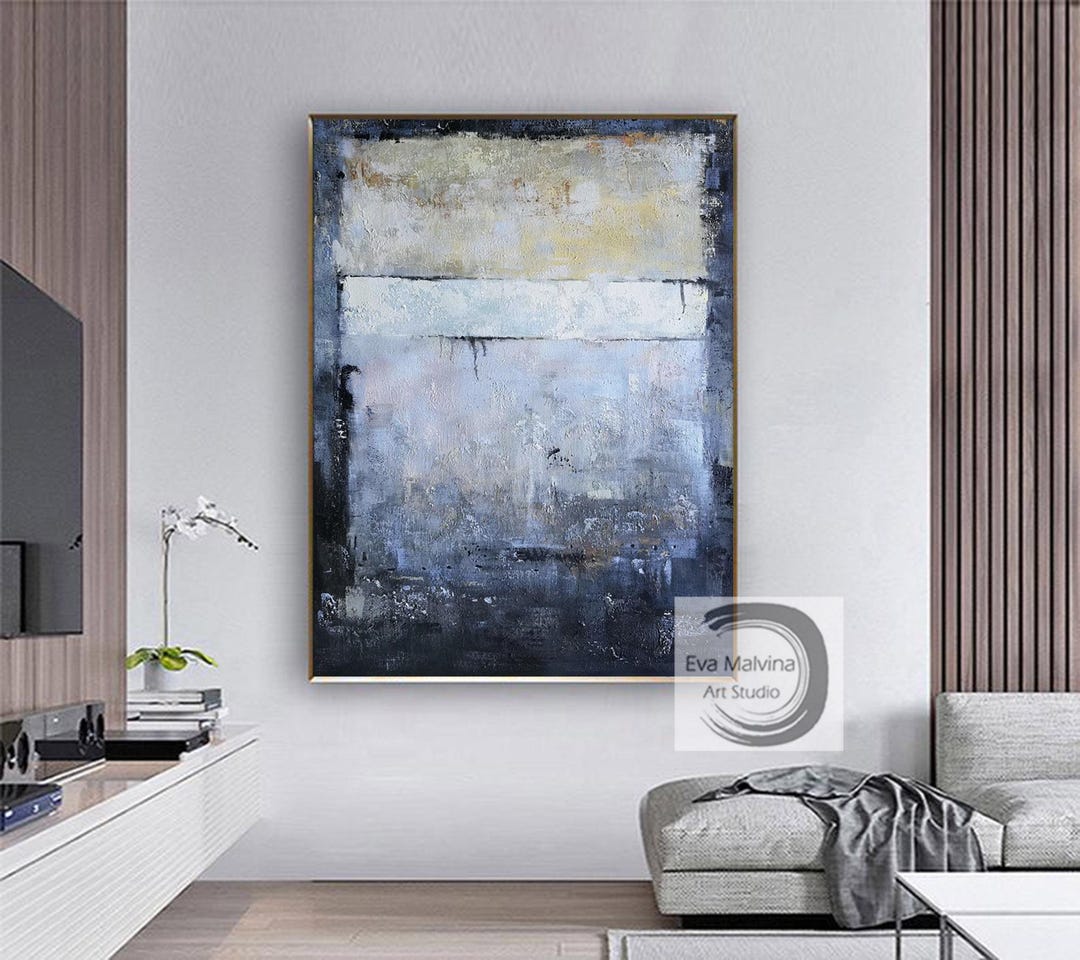 Dark Blue Abstract Art Large Blue Wall Art Navy Blue Painting Textured ...