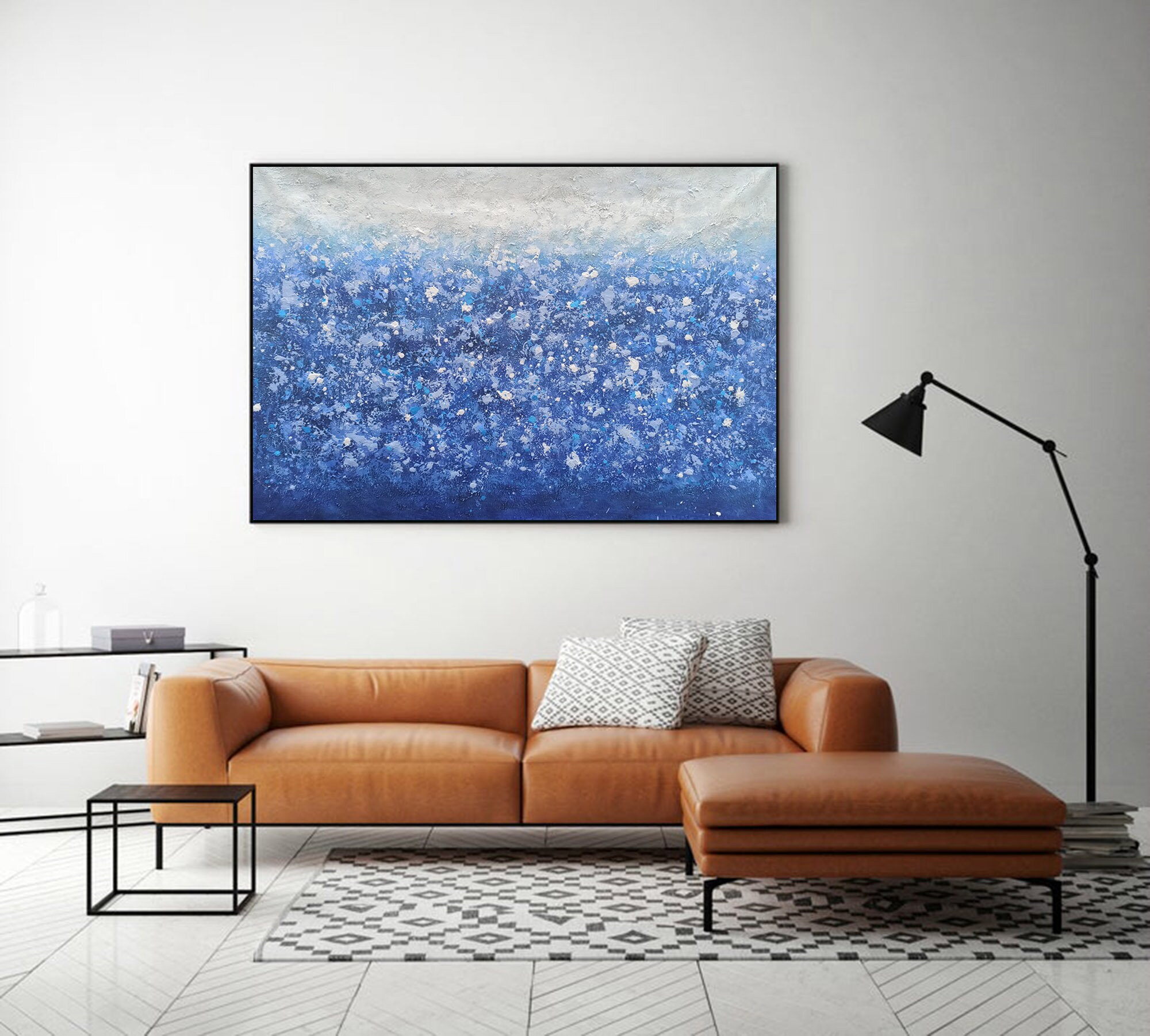 Large Canvas Wall Art, Blue Abstract Painting Original, Large Abstract ...