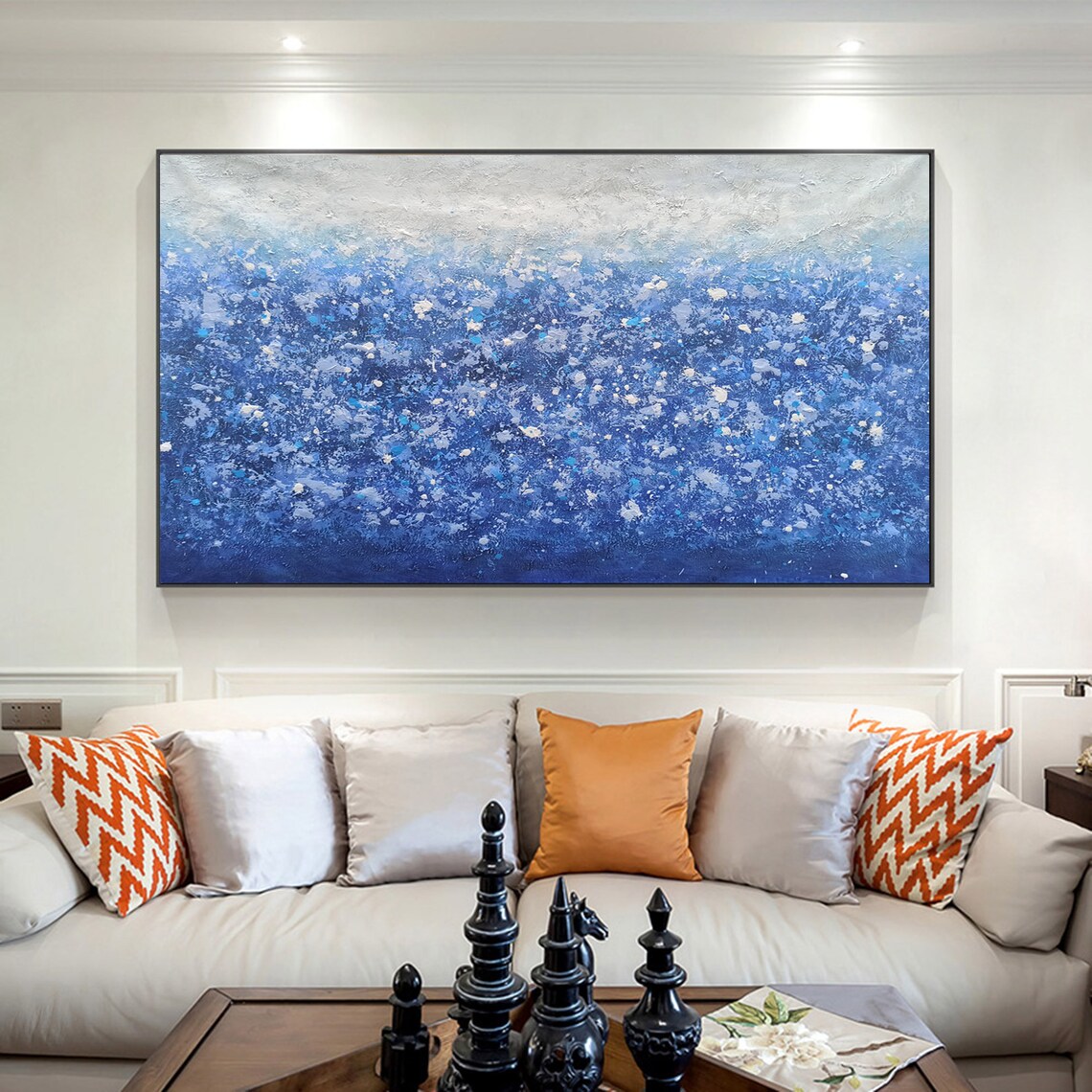 Large Canvas Wall Art, Blue Abstract Painting Original, Large Abstract ...