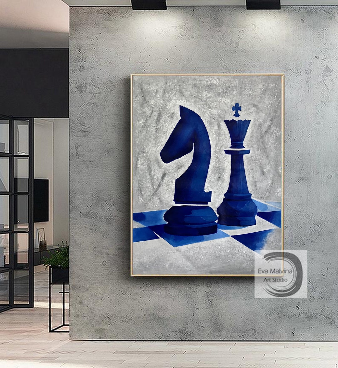 Chess Pieces Painting, Chess Wall Art, Original Painting on Canvas ...