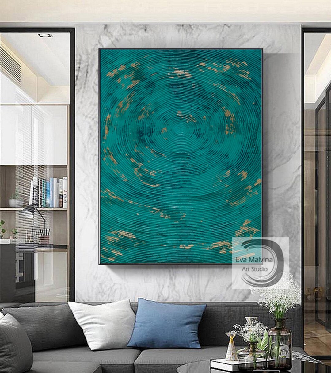 Groot groen abstract schilderij origineel groen olieverfschilderij modern abstract schilderij ...