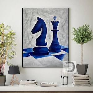 Chess Pieces Painting, Chess Wall Art, Original Painting on Canvas ...