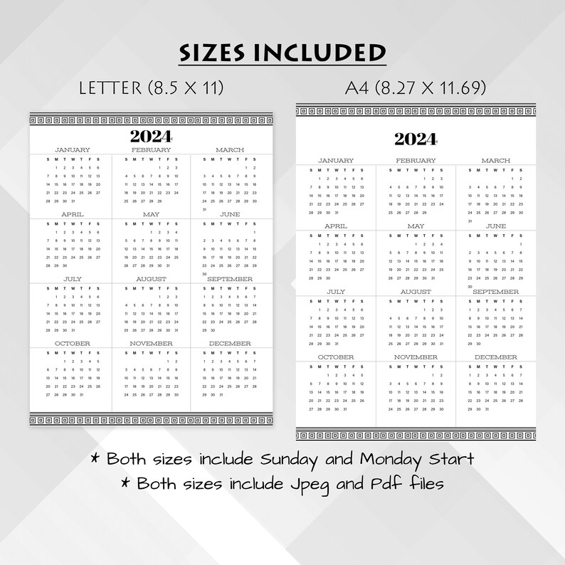 Printable One Page Calendar 2024/2025 A4 and Letter Sizes Sunday and ...