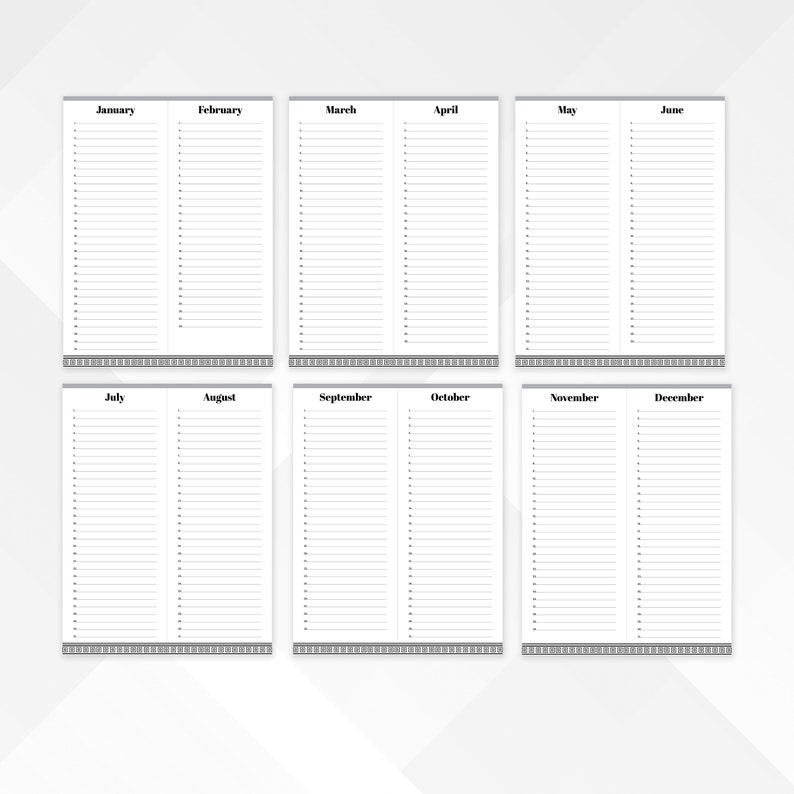 Printable Monthly Lists | Perpetual Monthly Calendar | Letter & A4 ...