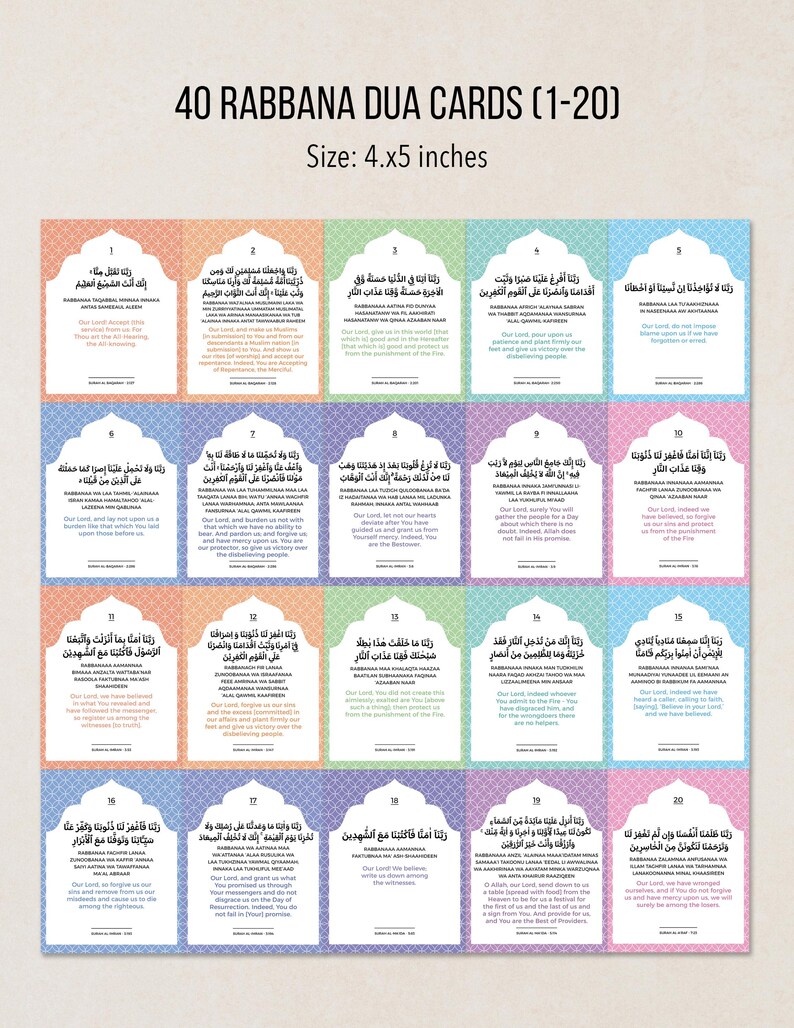 40 Printable Rabbana Duas | Arabic & English | Quranic Duas | Islamic ...