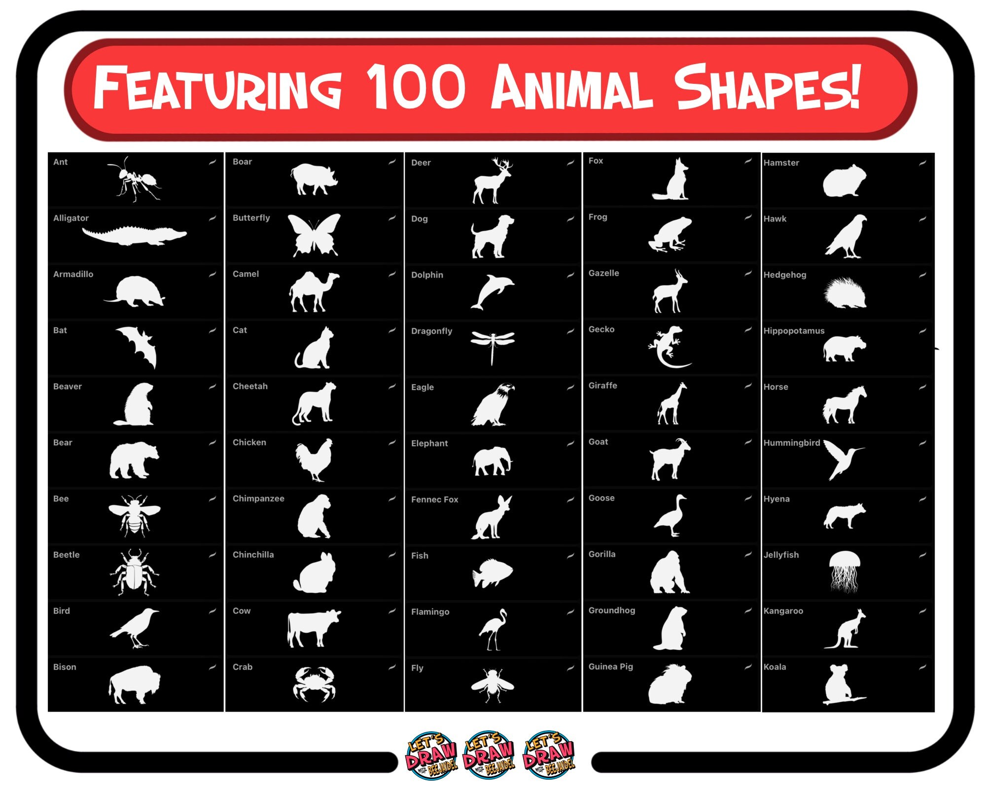 Procreate Animal Brush Pack: 100 Shape Stamps, 20 Print Brushes ...