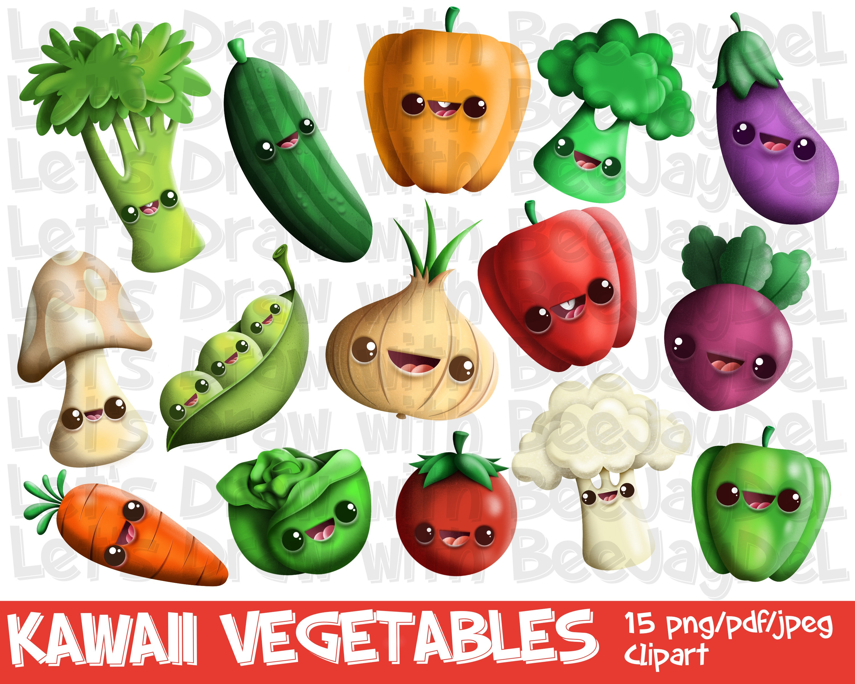 Kawaii Vegetable Clipart Full Commercial Rights / PNG / JPEG | Etsy