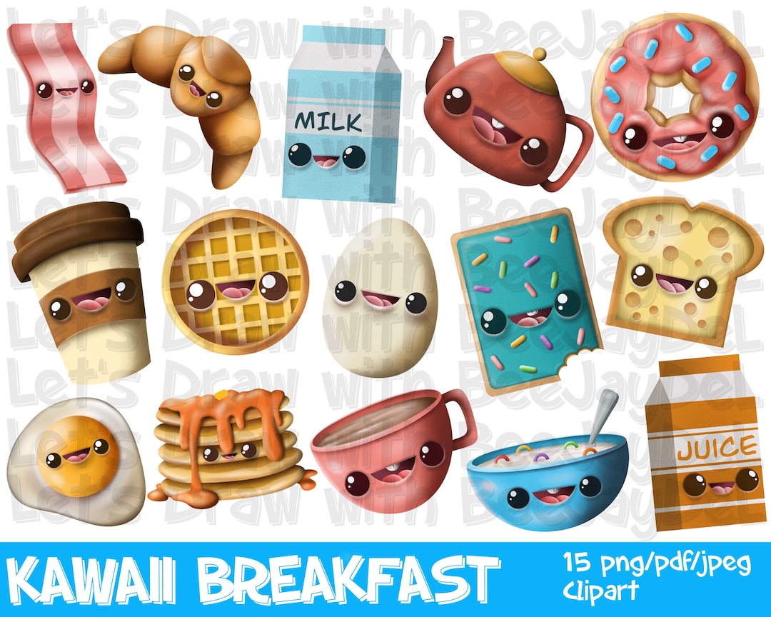 Kawaii Breakfast Clipart- Full Commercial Rights / PNG / JPEG / PDF ...