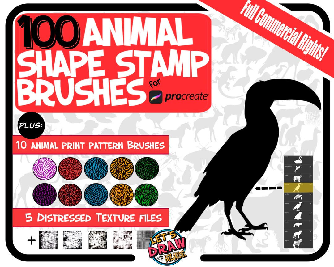 Animal Shapes Brush Pack for Procreate: 100 Animal Shape Stamp Brushes ...