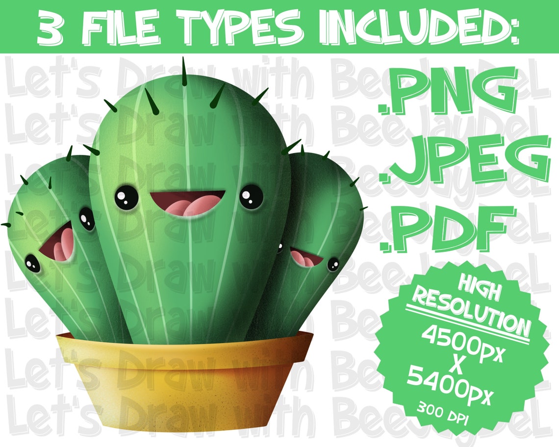 Kawaii Cactus Clipart Full Commercial Rights / PNG / JPEG / - Etsy