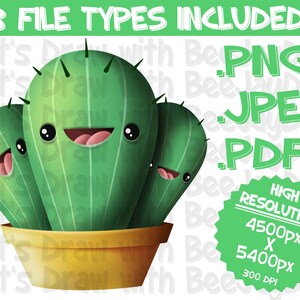 Kawaii Cactus Clipart Full Commercial Rights / PNG / JPEG / PDF / 15 ...