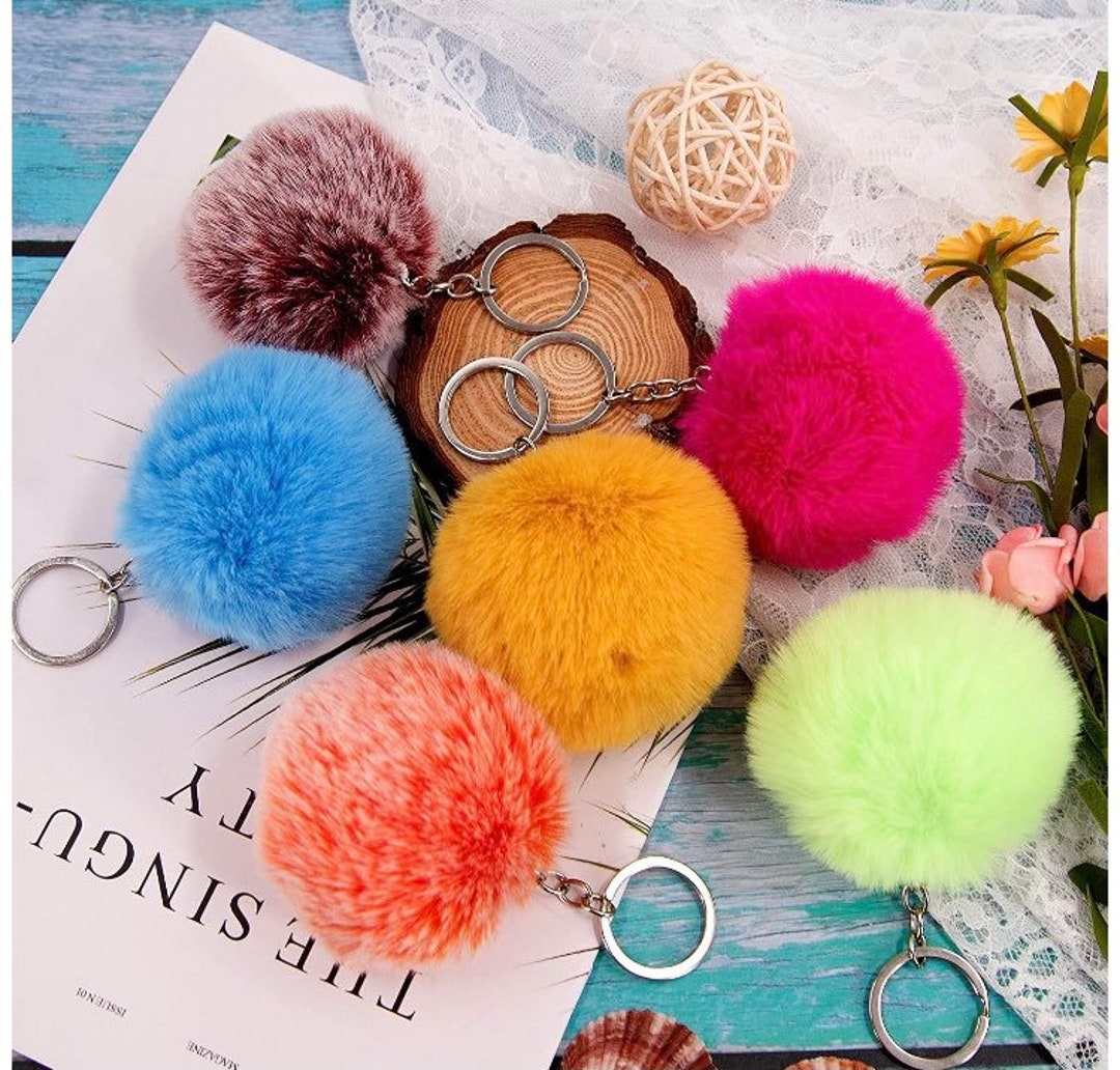 2x Coloured Pom Pom Keychain Fluffy Keyring Keys Key Ring - Etsy UK