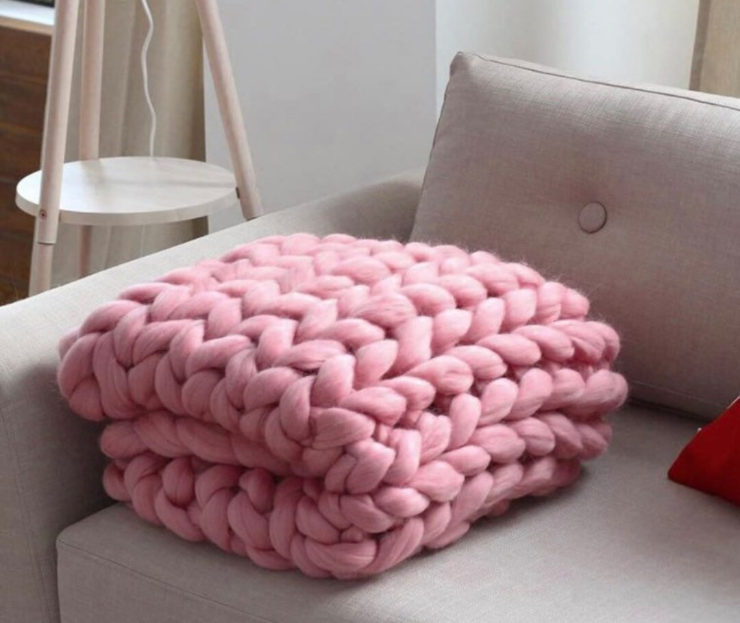 Blush Pink Chunky Knit Knitted Jumbo Yarn Throw Blankets - Etsy Blush Pink Chunky Knit Knitted Jumbo Yarn Throw Blankets - Etsy