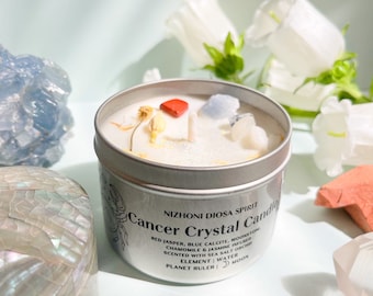 Iridescent Cancer Candle With Crystals for Manifestation. Zodiac Candle ...
