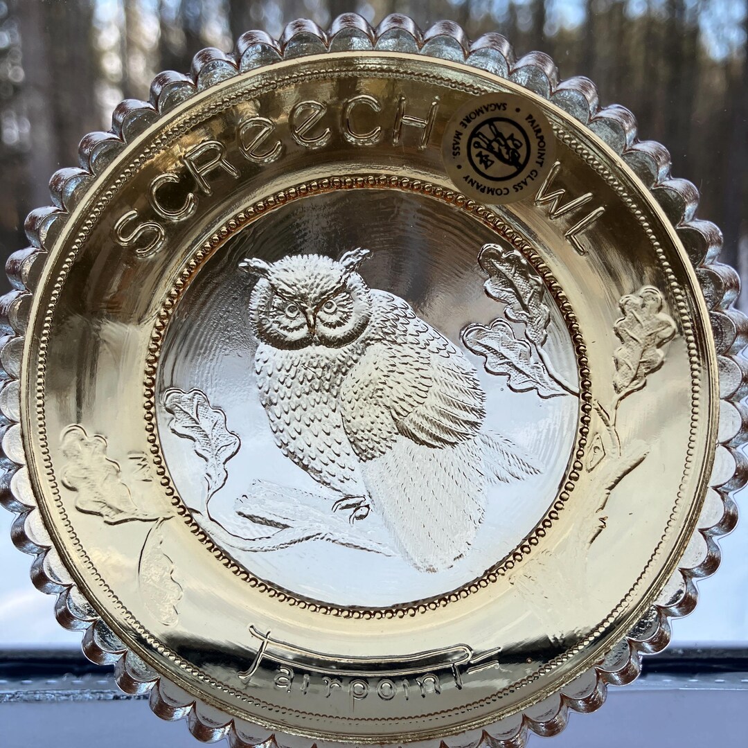 Vintage Pairpoint Glass Screech Owl Cup Plate, Cape Cod Bird Series ...