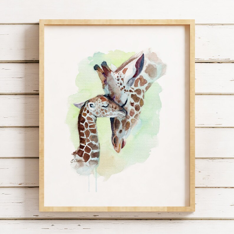 WATERCOLOR Giraffe Mom and Baby Giraffe Nursery Wall Art - Etsy