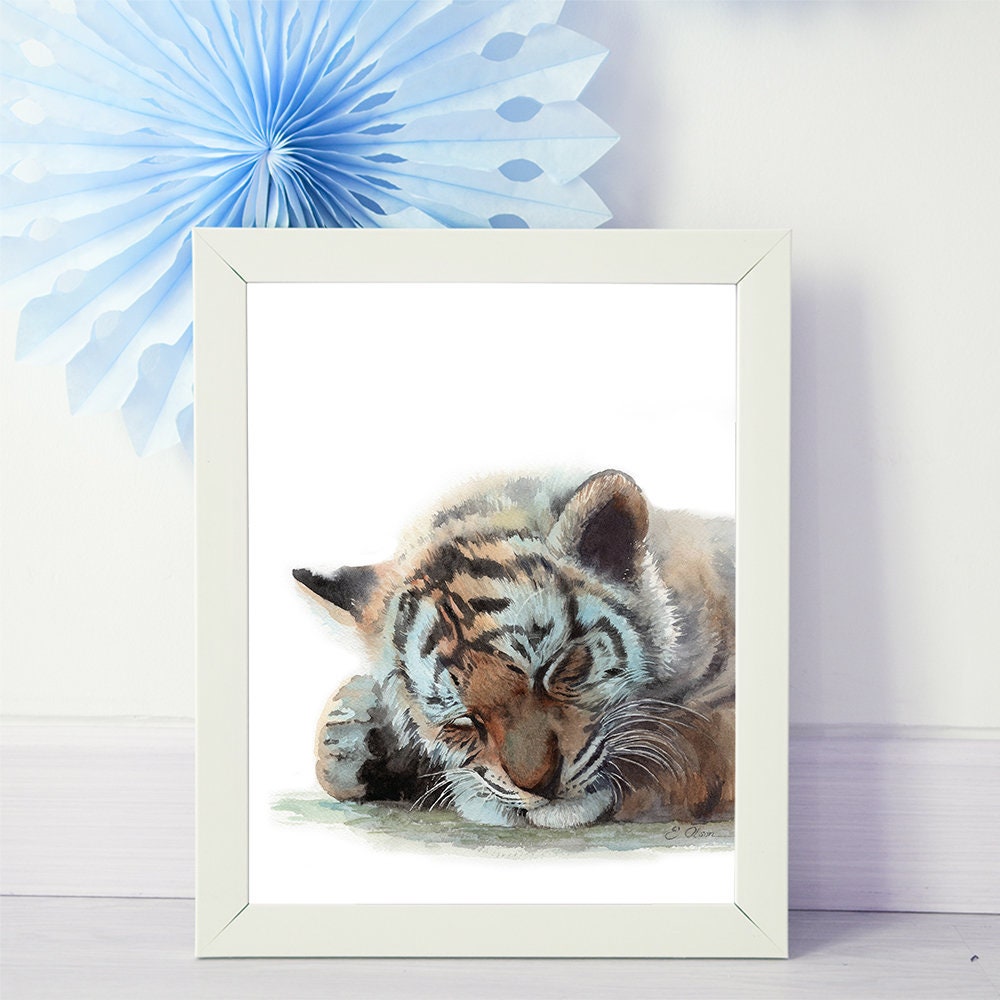 Tiger Art Gift Sleeping Tiger Art Print Watercolor Tiger - Etsy