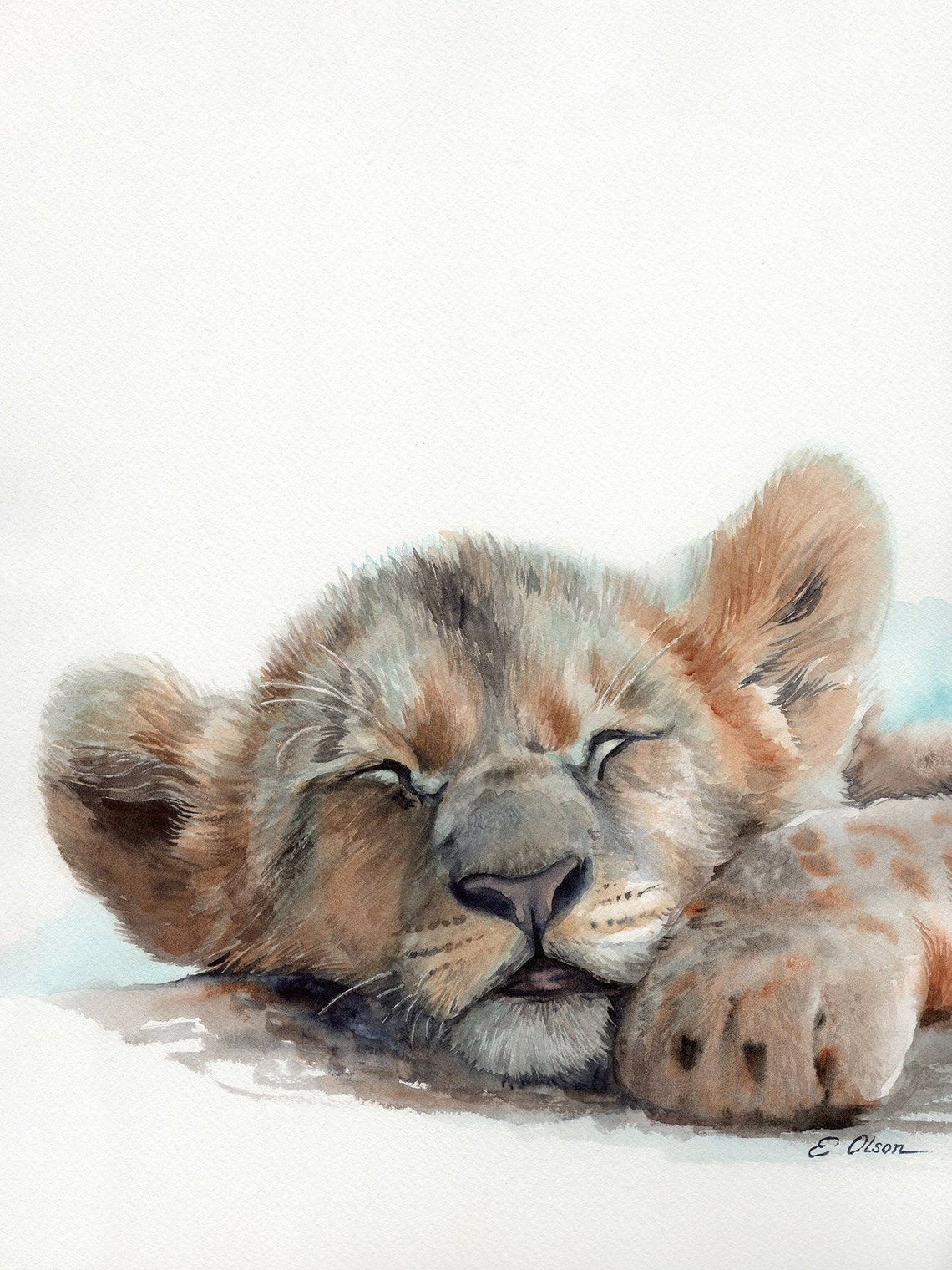 ORIGINAL Watercolor Lion Cub Painting Lion Wall Art Nursery - Etsy