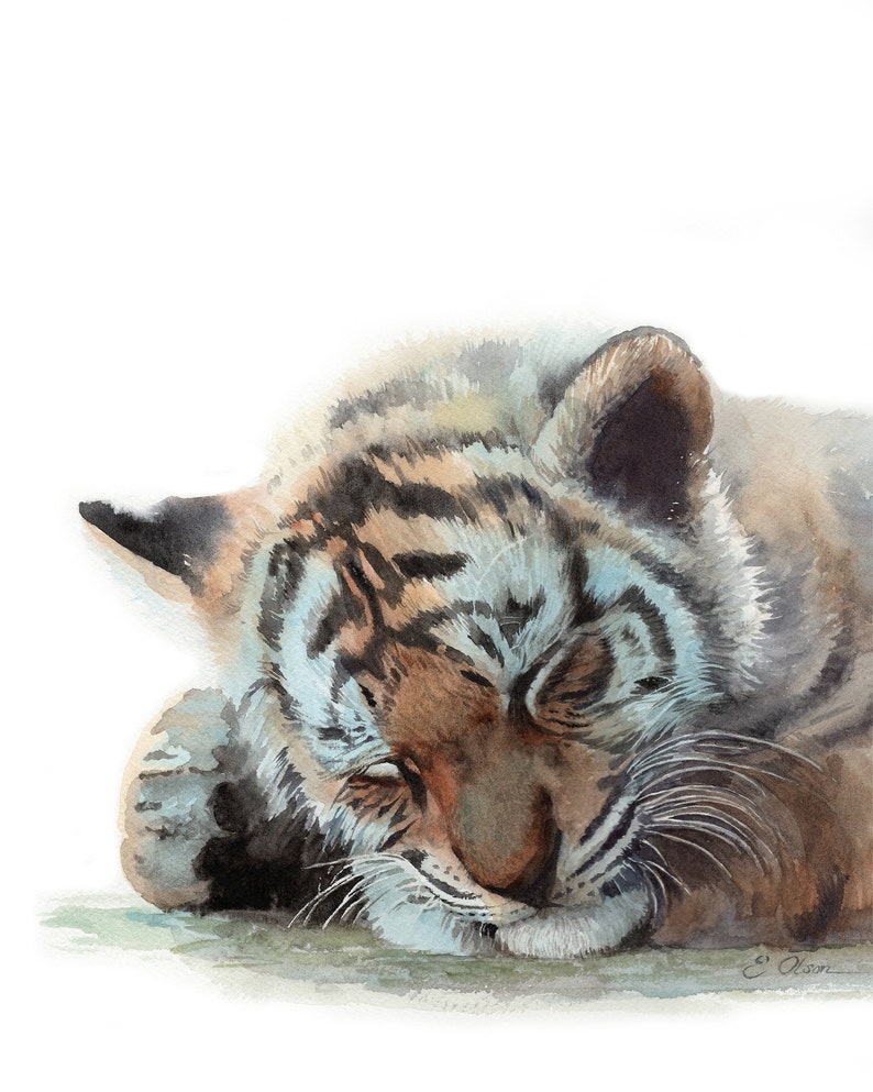 Tiger Art Gift Sleeping Tiger Art Print Watercolor Tiger - Etsy