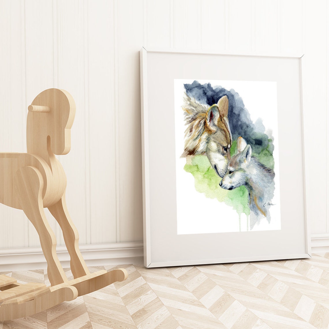 Wolf Art Gift Mom and Baby Wolf Cub Art Print Watercolor | Etsy