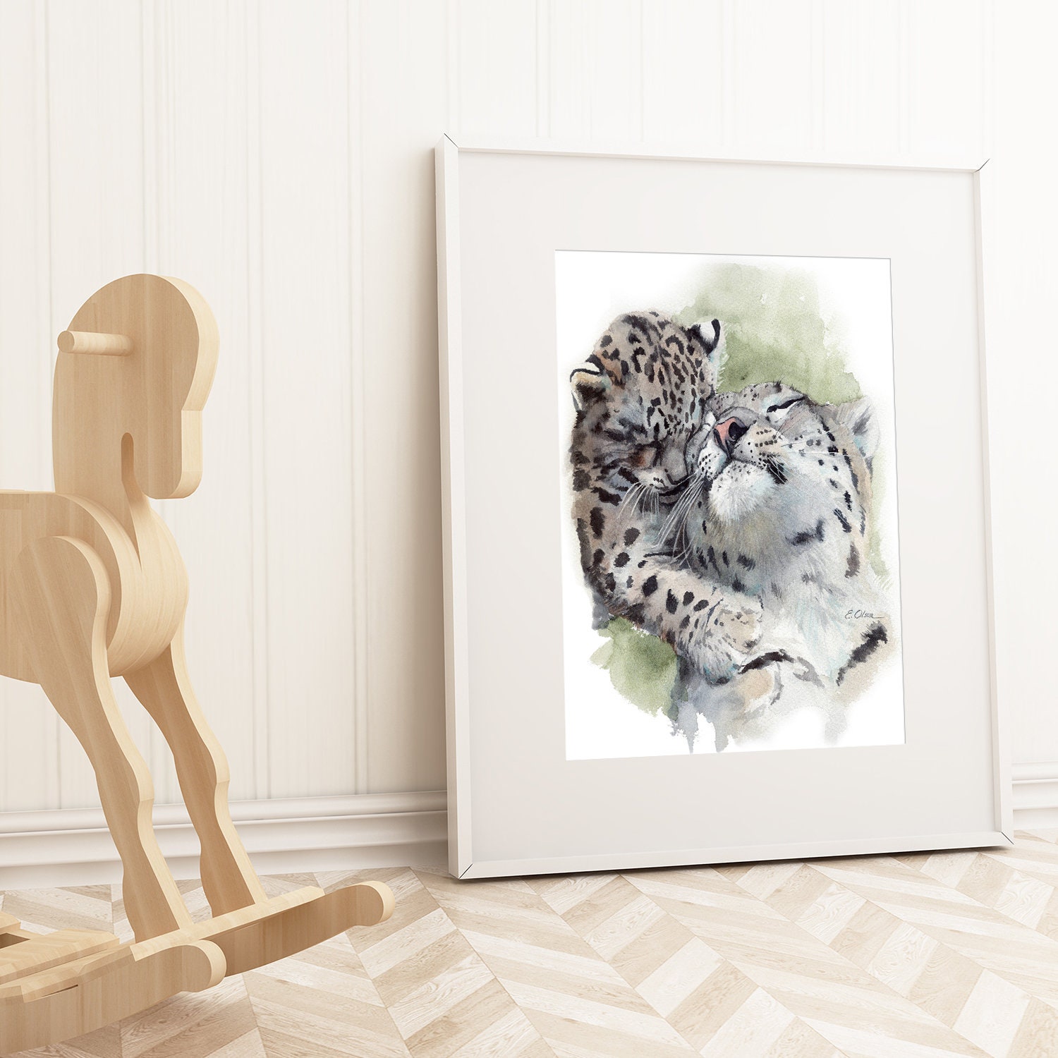 Snow Leopard Gift Mom and Baby Leopard Cub Art Print - Etsy