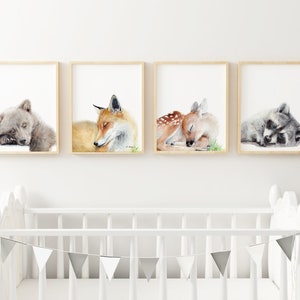 Woodland Animals Nursery Art Prints Set of 4 Sleeping - Etsy