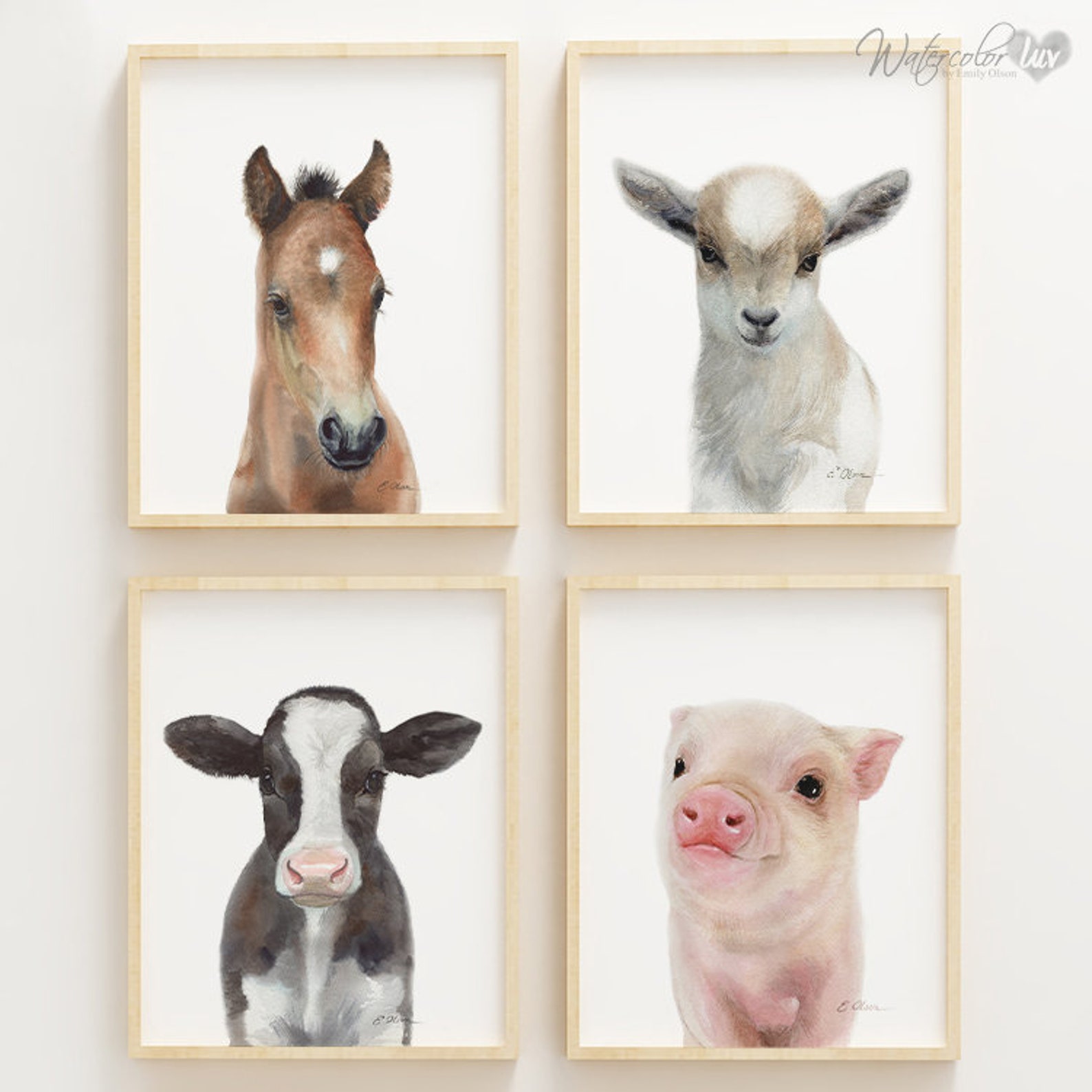 Watercolor Farm Animal Prints Set of 4 High Quality Prints - Etsy