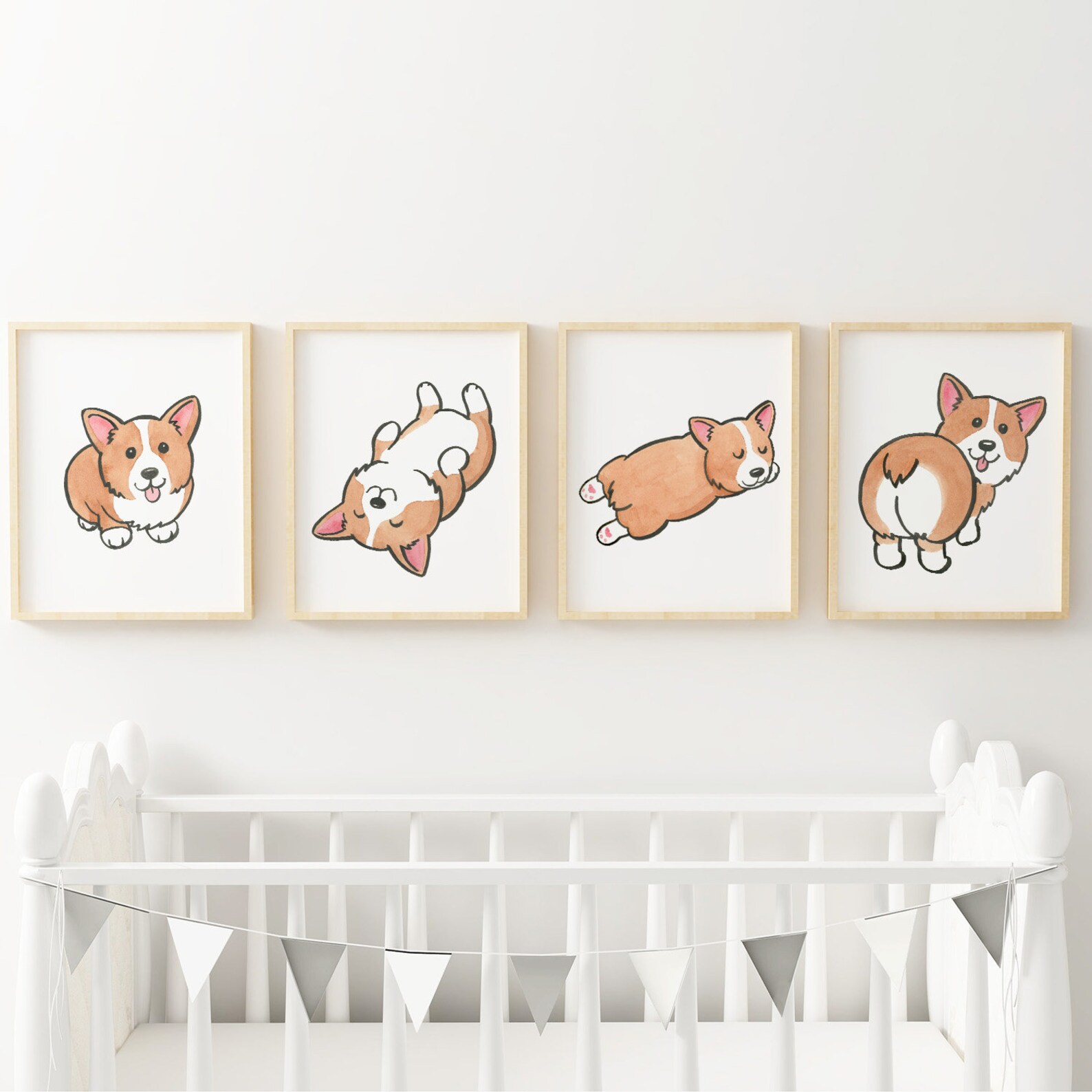Cute Corgi Nursery Prints, Set of 4 Prints, Watercolor Corgi Kids Room ...