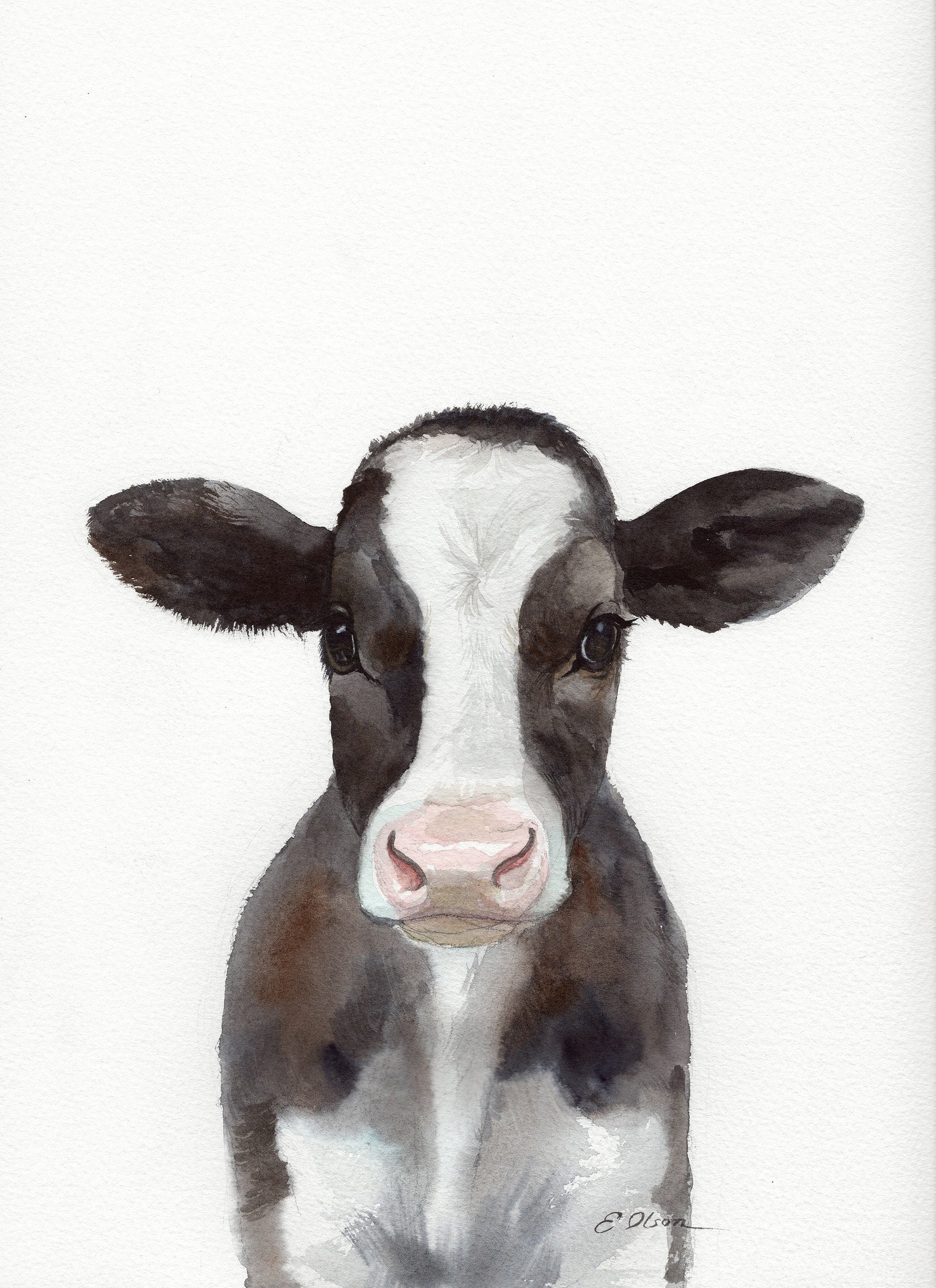 Watercolor Art & Collectibles Two Calves in Watercolor Farm Animal ...