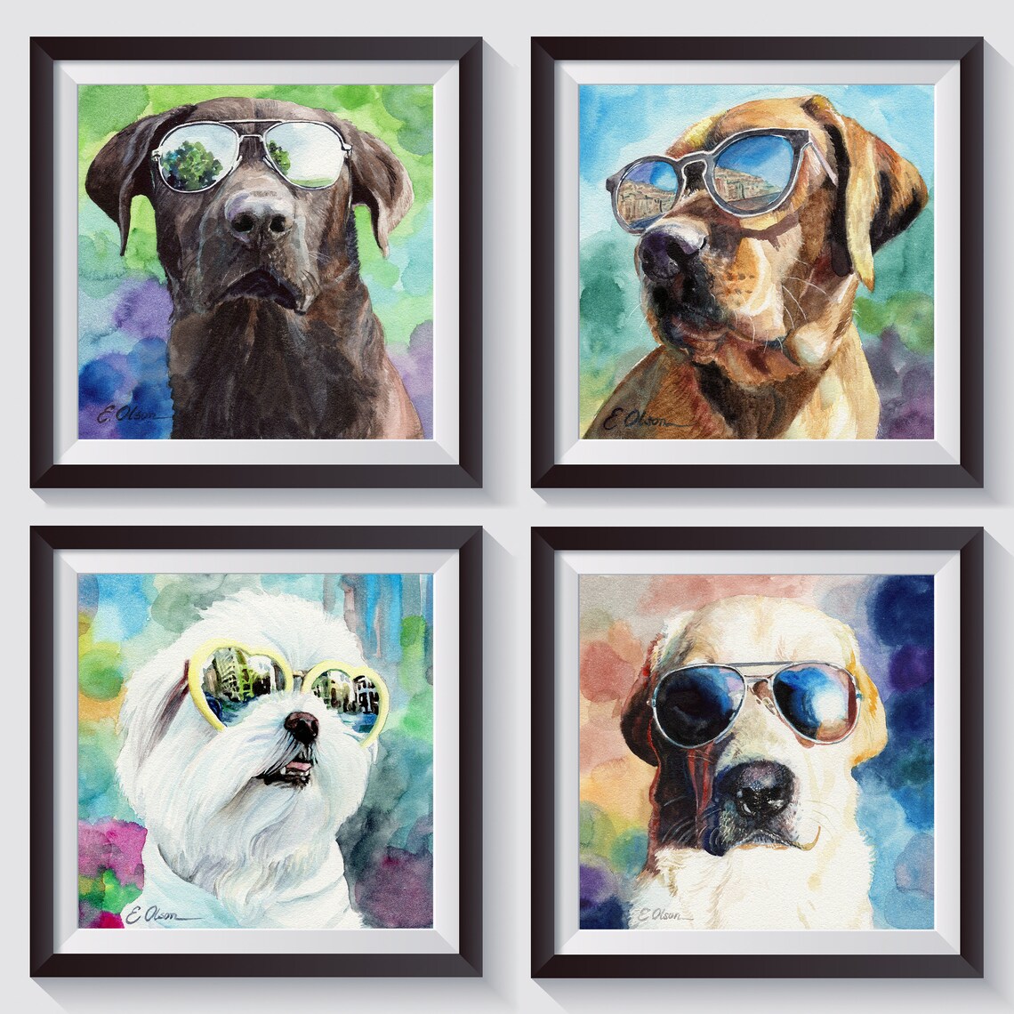 Watercolor Dog Prints Set of 4 High Quality Art Prints Cute | Etsy