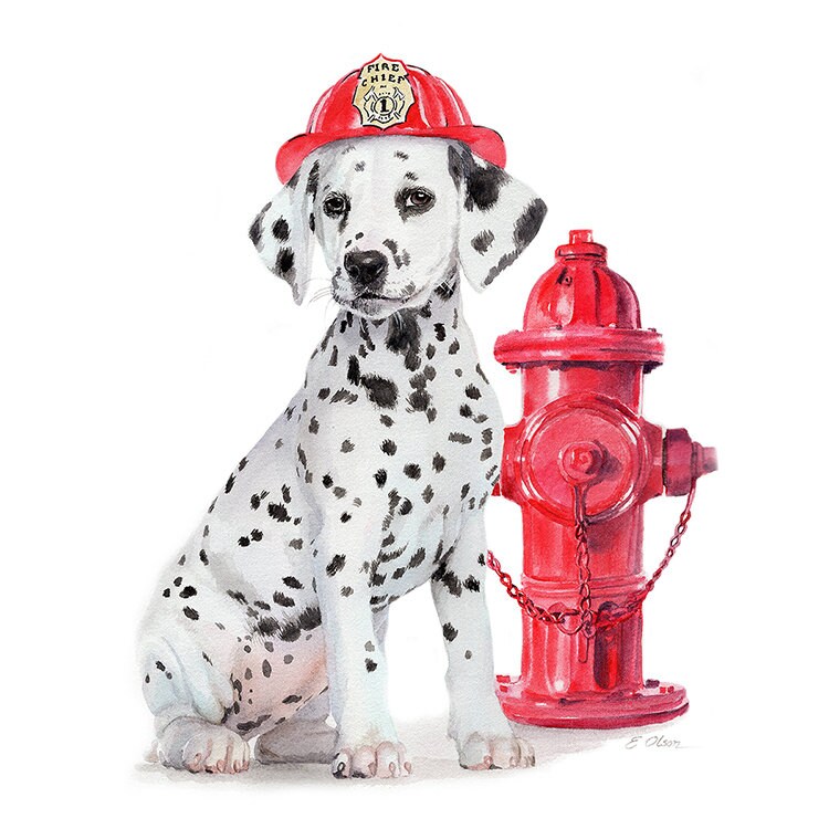 Dalmatian Puppy Art Print Fire House Dog Fire Truck Dog | Etsy