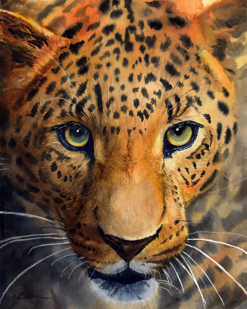 ORIGINAL Watercolor Leopard Leopard Wall Art Safari Animal - Etsy