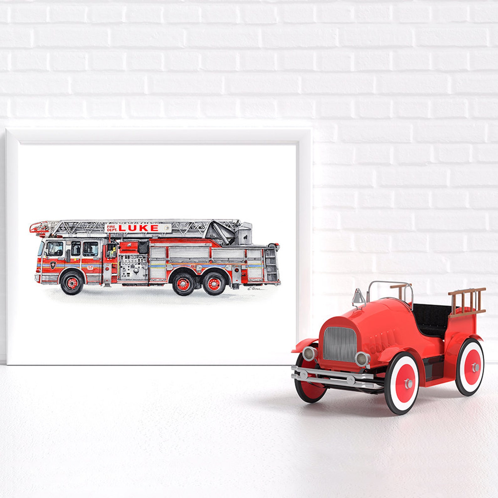 Personalized Fire Truck Art Print Fire House Decor Red Fire | Etsy