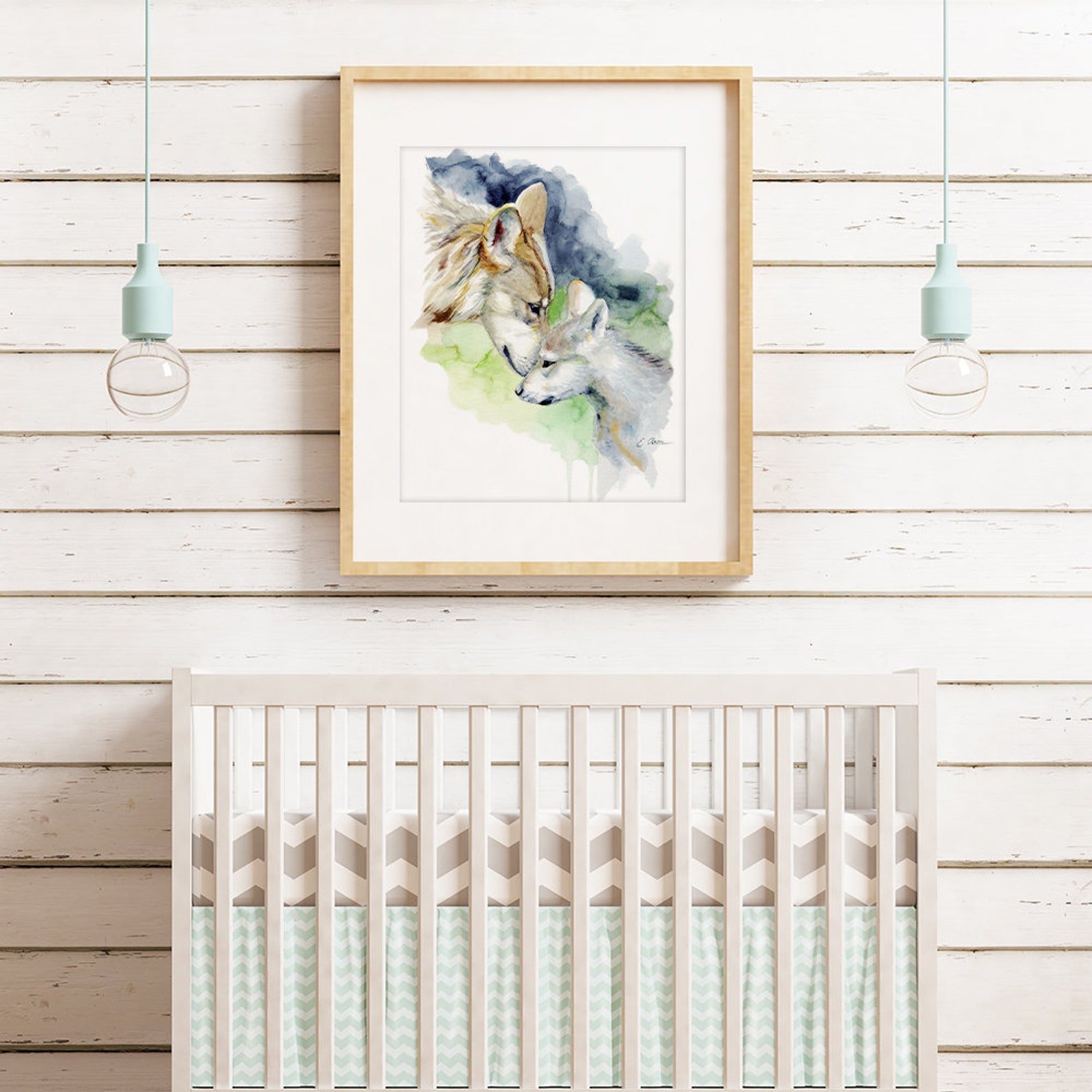Wolf Art Gift Mom and Baby Wolf Cub Art Print Watercolor | Etsy