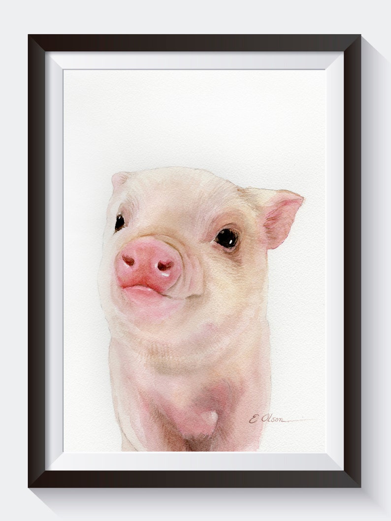 ORIGINAL Watercolor Baby Pig Piglet painting Pink piglet wall | Etsy