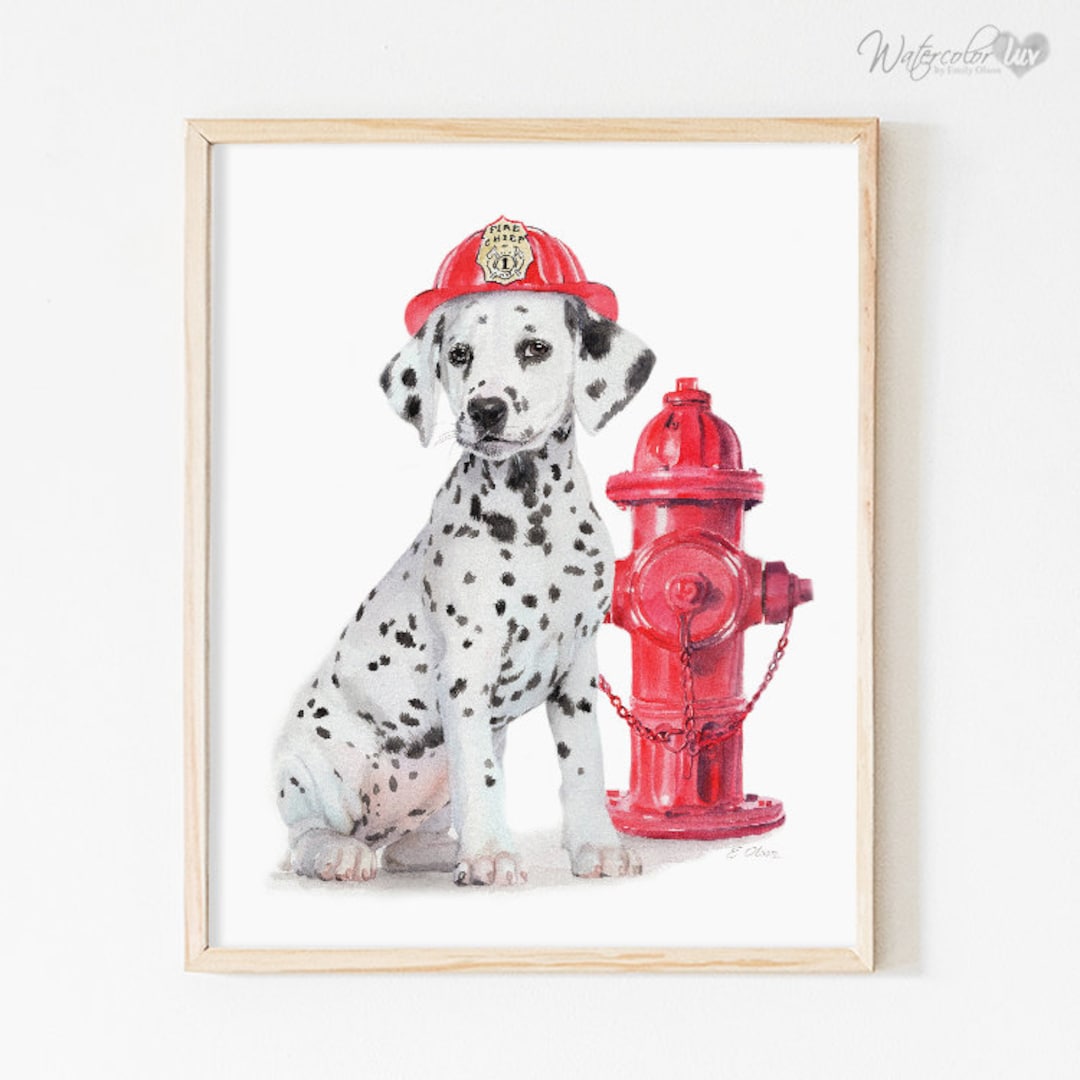 Dalmatian Puppy Art Print, Fire House Dog, Fire Truck Dog, Kids Room ...
