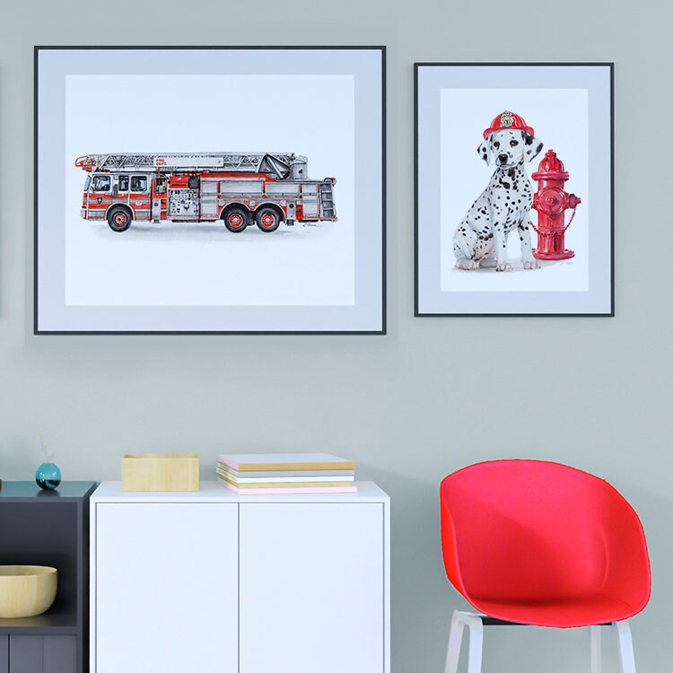Personalized Fire Truck Art Print Fire House Decor Red Fire | Etsy