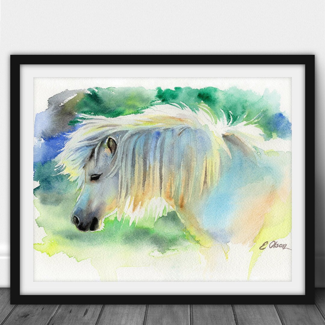 Watercolor White Horse Print, Watercolor Miniature Horse, Horse Art ...