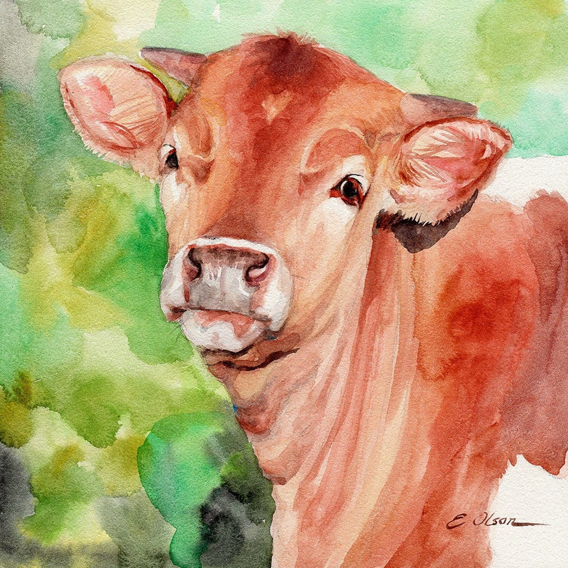 ORIGINAL Watercolor Cow Painting Longhorn Calf Western Art - Etsy
