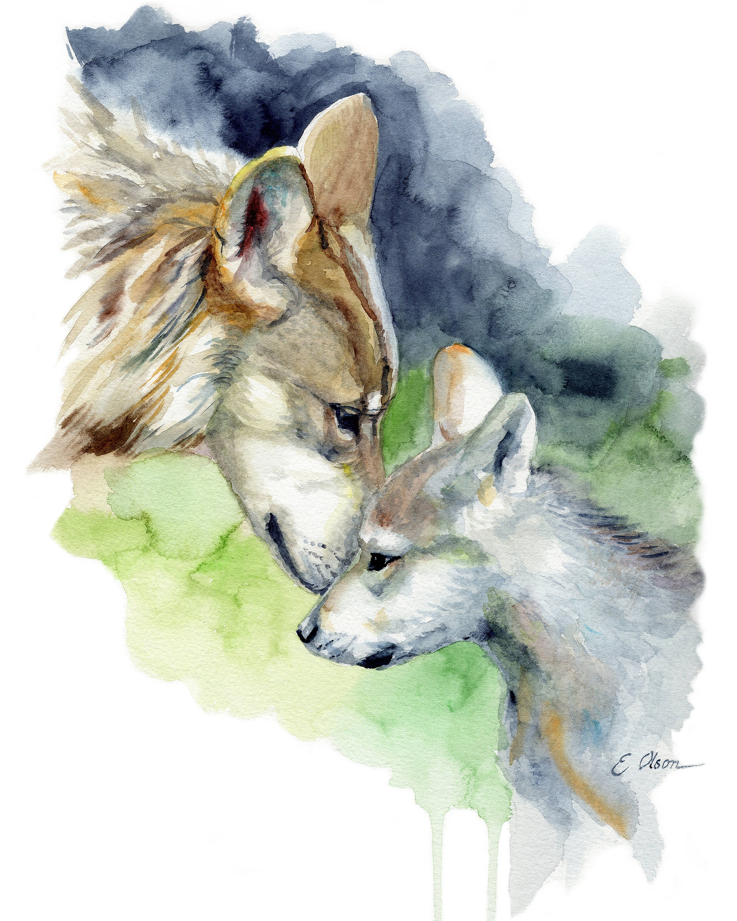 Wolf Art Gift Mom and Baby Wolf Cub Art Print Watercolor - Etsy