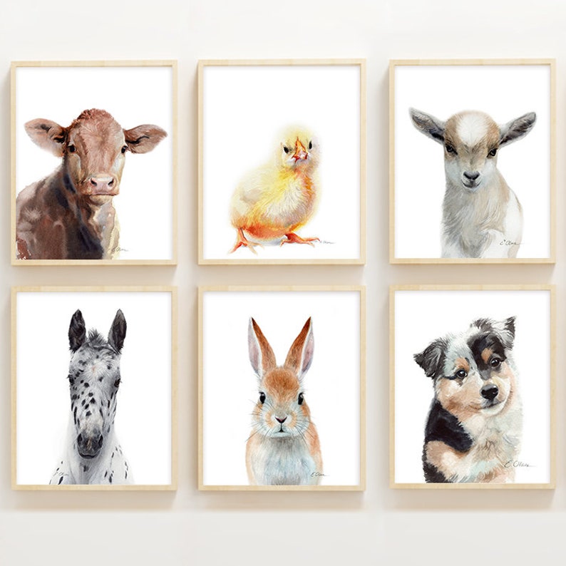 6 Baby Farm Animal Prints Mix & Match Watercolor Nursery - Etsy